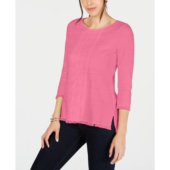 Charter Club | Tops | Charter Club Womens Cotton Lace Trim Top Pink ...
